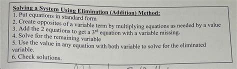 solved solving a system using elimination addition method