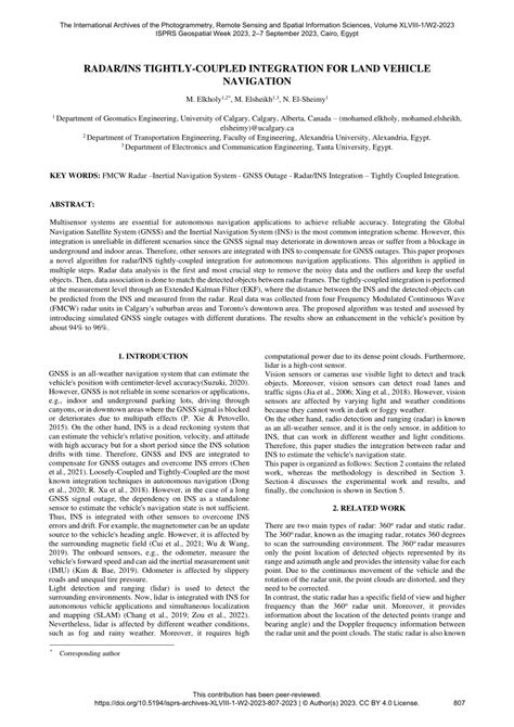 Pdf Radarins Tightly Coupled Integration For Land Vehicle Navigation