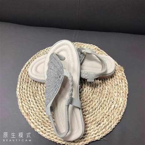 여성 보헤미안 스타일 여름 비치 샌들 라인석 클립 발가락 플랫 솔 글래디에이터 샌들 컬러 베이지 2022 신상 티몬