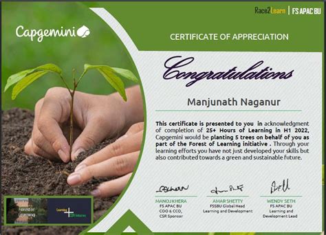Manjunath Naganur On Linkedin Happy To Share That Capgemini Planted 5 Trees On Behalf Of Me For
