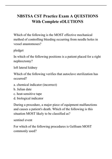 NBSTSA CST Practice Exam A QUESTIONS With Complete SOLUTIONS NBSTSA CST Stuvia US