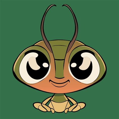 A Cute Grasshopper Chibi Style Vintage Colors Solid Background Vector Illustration Cartoon