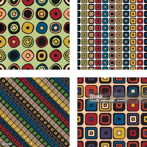 원활한 벡터 기하학 패턴의 집합입니다 손으로 그린 장식 사각형 끝 없는 배경 서클 민족적인 부족 모티브 그래픽 벡터 일러스트입니다 커버 패브릭 포장 인쇄를 반복 합니다