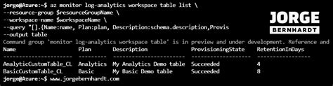 how to manage log analytics tables using the azure cli · jorge bernhardt