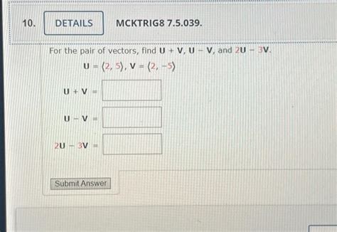 Solved For The Pair Of Vectors Find U V UV And 2U3V Chegg Com