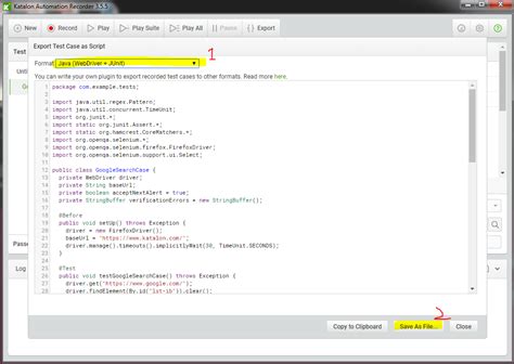 selenium katalon export recorded test script to java junit stack