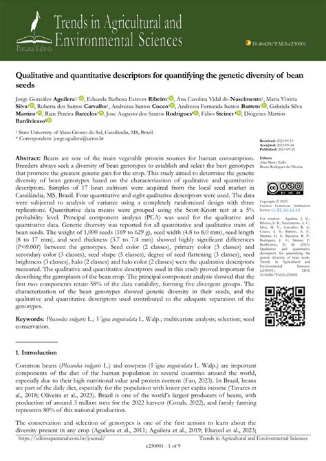 PDF Qualitative And Quantitative Descriptors For Quantifying The Genetic Diversity Of Bean Seeds
