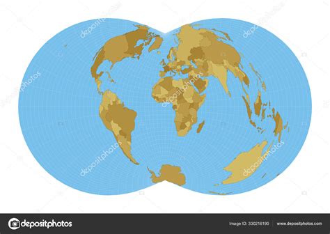 World Map Rectangular War Office Polyconic Projection Map Of The World With Meridians On Blue