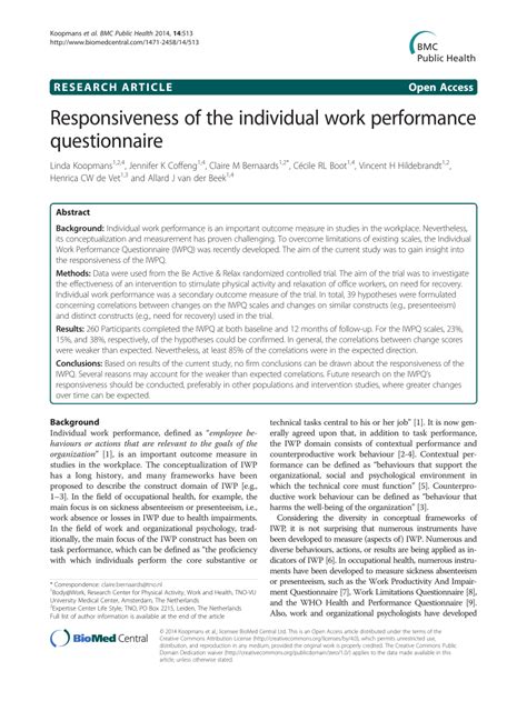 Pdf Responsiveness Of The Individual Work Performance Questionnaire
