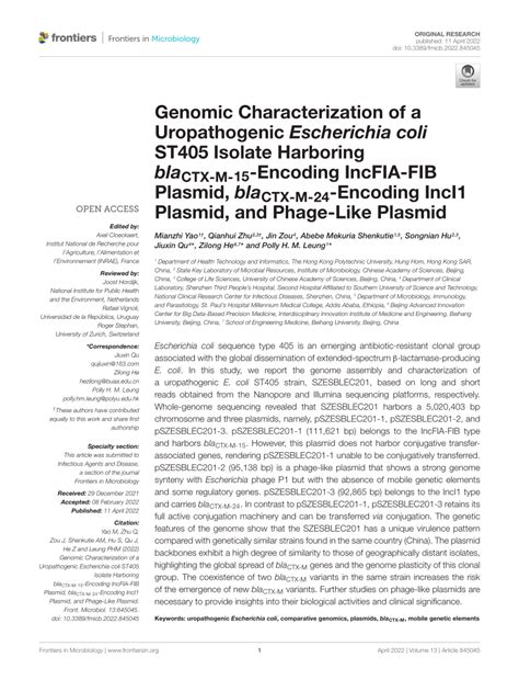 Pdf Genomic Characterization Of A Uropathogenic Escherichia Coli St405 Isolate Harboring