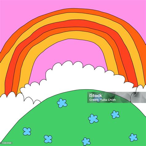 소셜 미디어에 대 한 사각형 템플릿입니다 편집 가능한 레이어드 사진 프레임1970 사이키델릭하고 그루비한 히피족 무지개 하늘