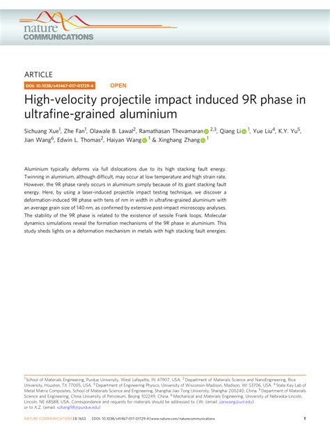 Pdf High Velocity Projectile Impact Induced 9r Phase In Ultrafine