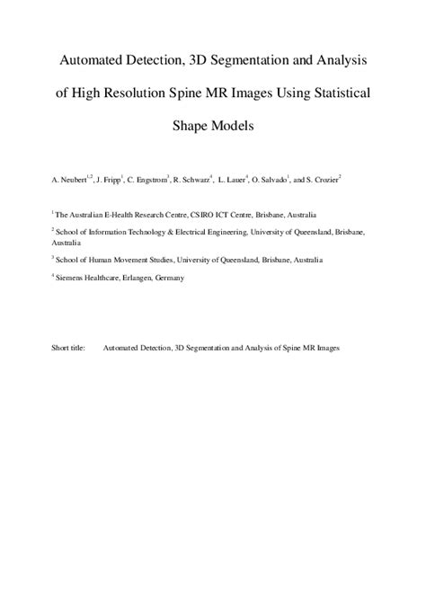 Pdf Automated Detection 3d Segmentation And Analysis Of High Resolution Spine Mr Images Using