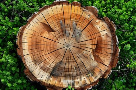 Top View Of A Truncated Tree Showing A Split Log In The Middle Of The Forest Premium Ai