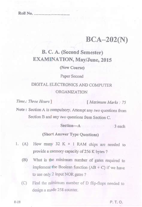 Csjm Bca Digital Electronics And Computer Organisation 2015 Question Paper University Question