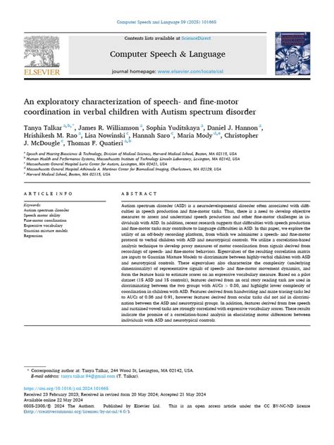 An Exploratory Characterization Of Speech And Fine Motor Coordination