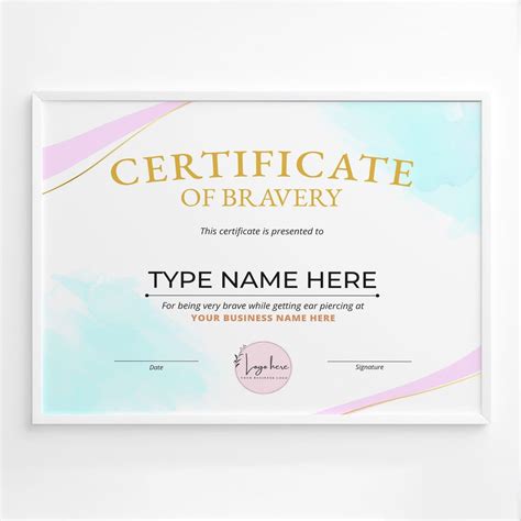 Certificate Of Bravery Editable Bravery Award Certificate Template For Being Brave Instant