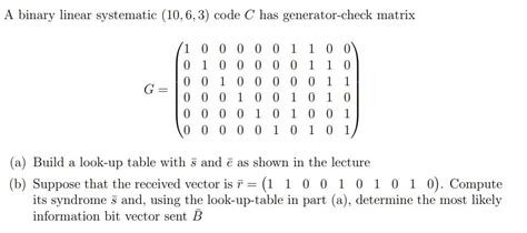 Solved A Binary Linear Systematic 1063 Code C Has