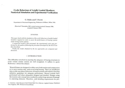 Pdf Cyclic Behaviour Of Axially Loaded Members Numerical Simulation And Experimental Verification