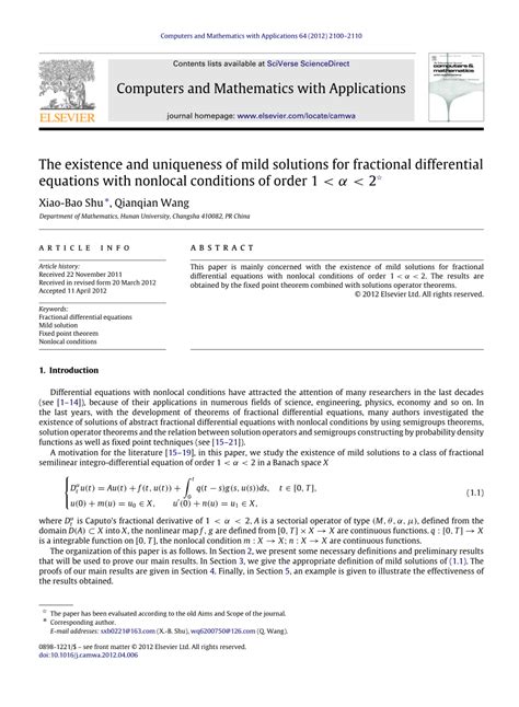 Pdf The Existence And Uniqueness Of Mild Solutions For Fractional