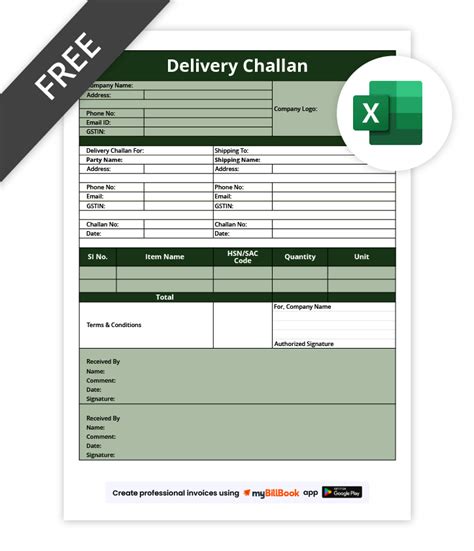Delivery Challan In Excel Free Gst Template