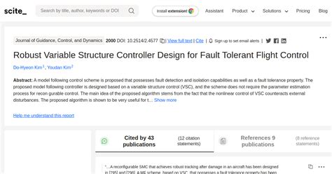 Citation Report Robust Variable Structure Controller Design For Fault Tolerant Flight Control