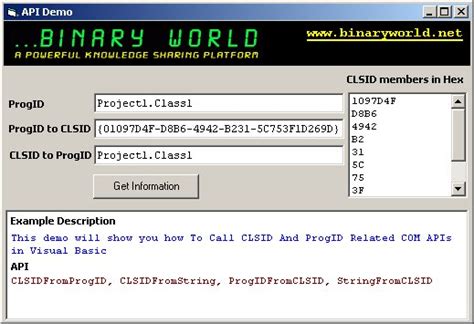 binaryworld how to call clsid and progid related com apis in visual
