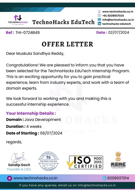 Muskula Sandhya Reddy On Linkedin Internship Technohacksedutech