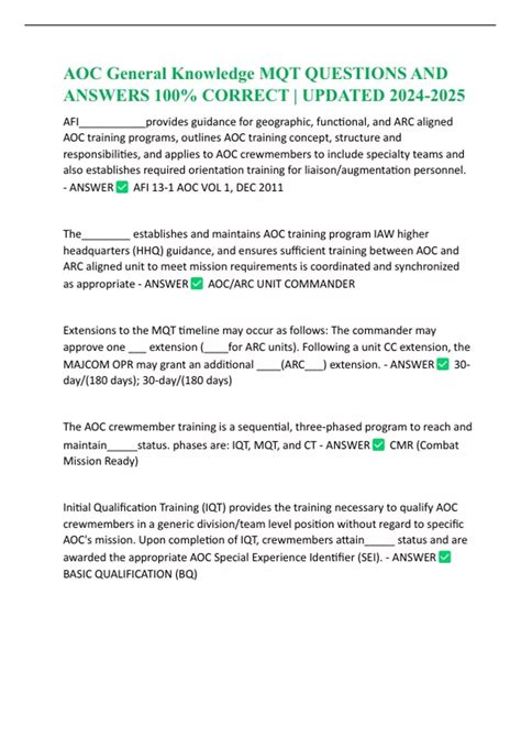 AOC General Knowledge MQT QUESTIONS AND ANSWERS 100 CORRECT UPDATED AOC IQT Stuvia US