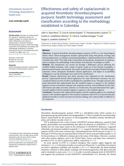 Pdf Effectiveness And Safety Of Caplacizumab In Acquired Thrombotic Thrombocytopenic Purpura