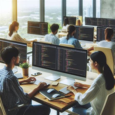 collaborative software development in a modern office premium ai