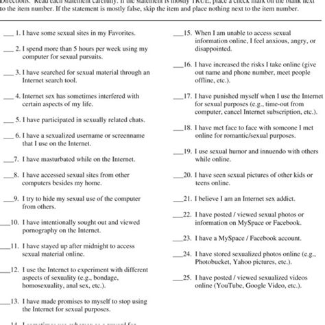 Internet Sex Screening TestAdolescent Version 2007 Delmonico Download Scientific Diagram
