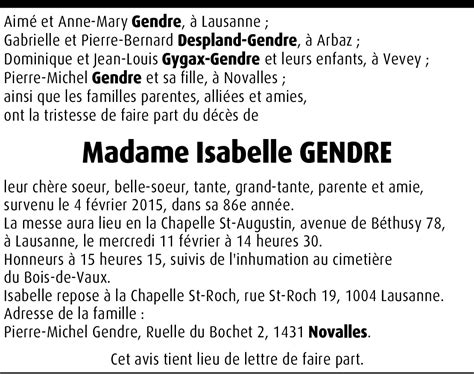 Isabelle Gendre Hommages