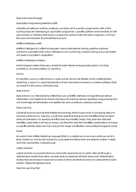 Data Science Terminology Data Science Terminology Application Programming Interface Api