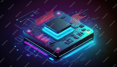 Premium Ai Image Futuristic Modern New Computer Processor Chip Colorful Neon Glowing Cpu Model