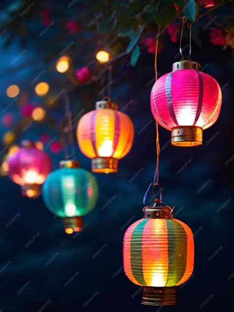 Premium Photo Colorful Eid Lanterns In The Night Sky