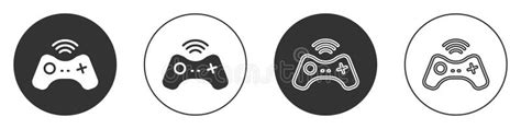 Black Wireless Gamepad Icon Isolated On White Background Game Controller Circle Button Stock