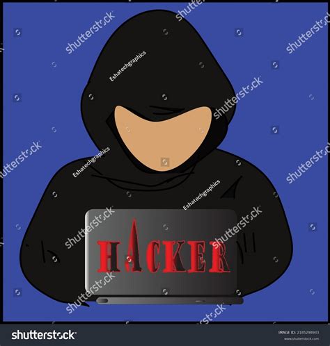 2d Illustration Hacker Image Laptop Stock Vector Royalty Free