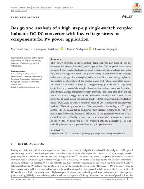 Pdf Design And Analysis Of A High Step‐up Single‐switch Coupled