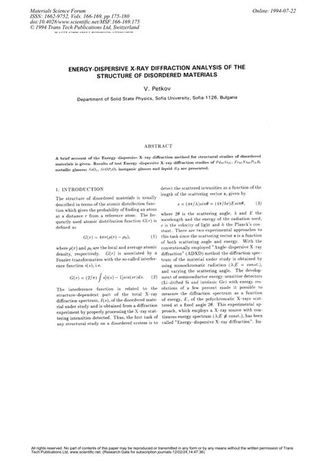 Energy Dispersive X Ray Diffraction Analysis Of The Structure Of Disordered Materials