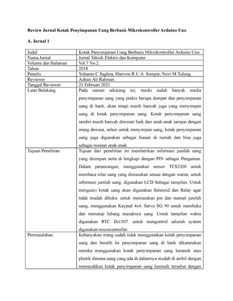 Jurnal Kotak Penyimpanan Uang Berbasis Mikrokontrolel Arduino Uno Jurnal 1 Judul Kotak