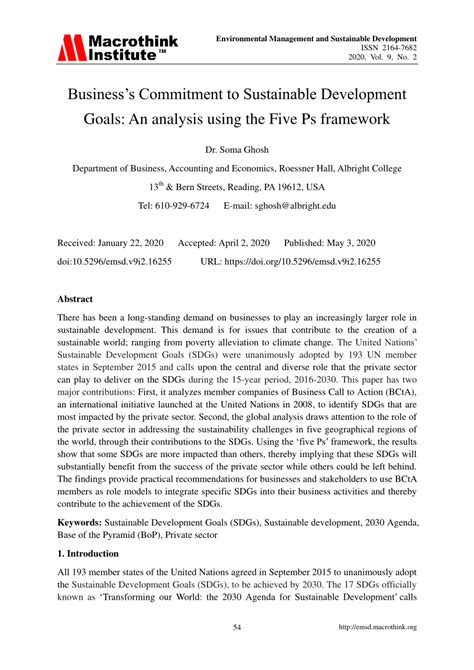 Pdf Businesss Commitment To Sustainable Development Goals An Analysis Using The Five Ps