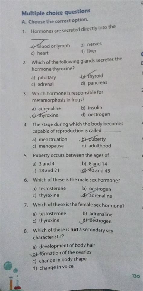 Multiple Choice Questions A Choose The Correct Option 1 Hormones Are S