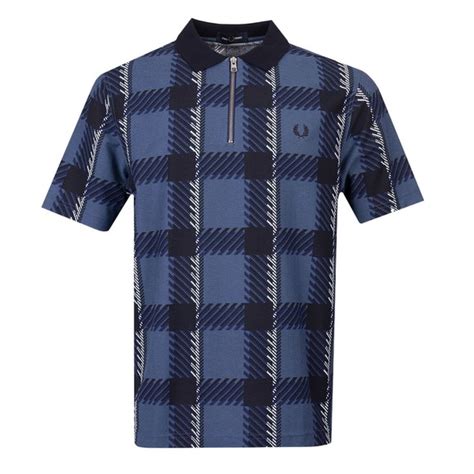 Fred Perry Glitch Tartan Zip Neck Polo Shirt Oxygen Clothing