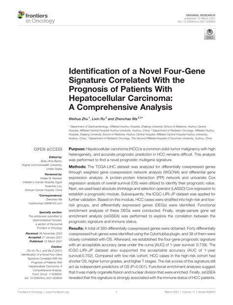 Pdf Identification Of A Novel Four Gene Signature Correlated With The