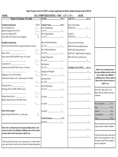 Fillable Online Bs Computer Science Cosc Cip 110701 Date Fax
