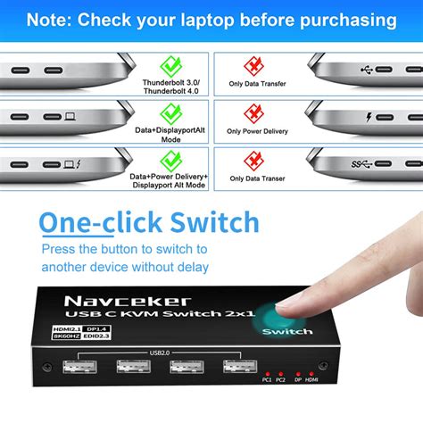 8k Usb C Kvm Switch Thunderbolt Usb Switch 2 Computer Laptop 1 Monitor Navceker Store