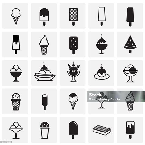 그래픽 및 웹 디자인에 대 한 사각형 배경에 아이스크림 아이콘 설정 간단한 벡터 기호입니다 웹 사이트 버튼 또는 모바일 앱에 대 한 인터넷 개념 기호입니다 0명에 대한 스톡