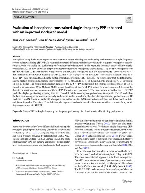 Evaluation Of Ionospheric Constrained Single Frequency Ppp Enhanced With An Improved Stochastic