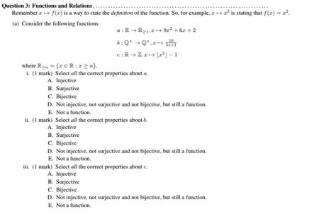 Solved Question 3 Functions And Relations Remember X Chegg Com